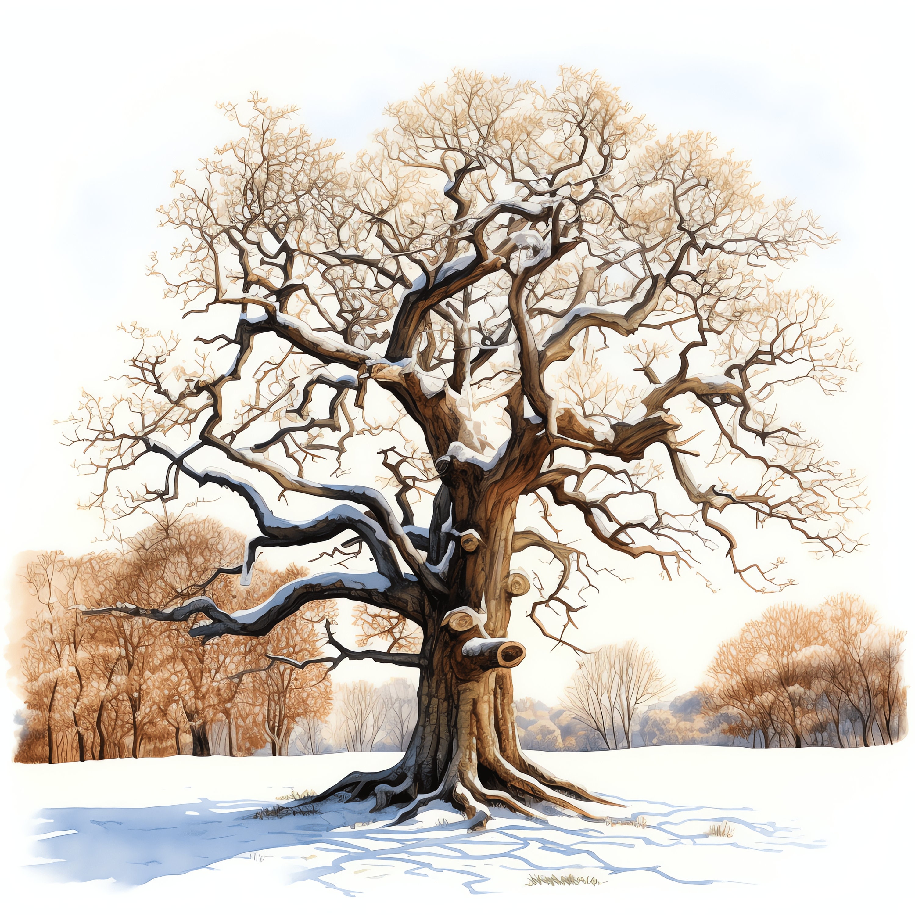 Oak Tree Seasons Watercolor Bundle - 45 High Quality PNG - Instant ...