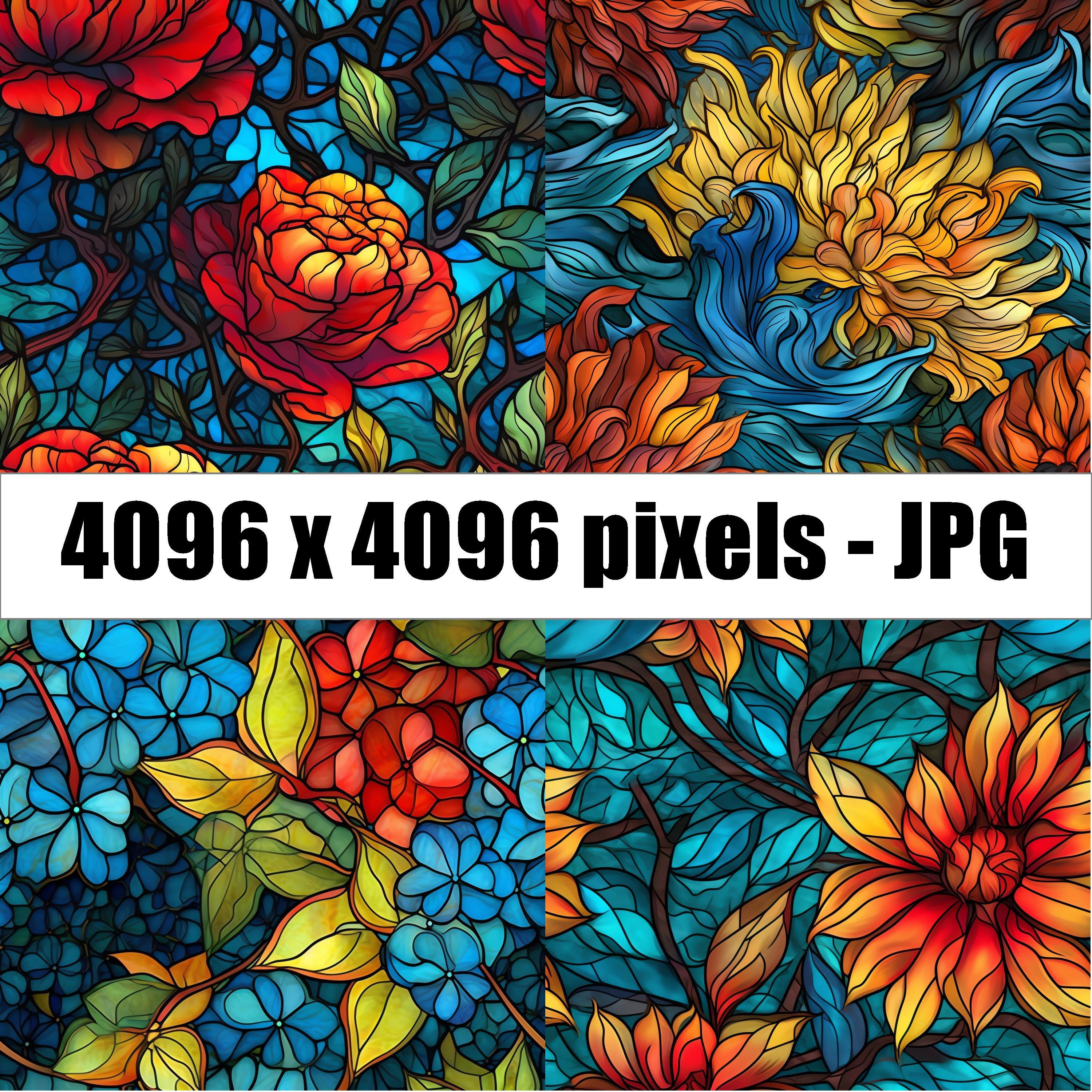 28 Stained Glass Flowers Seamless Patterns - Digital Paper Set, Red and ...