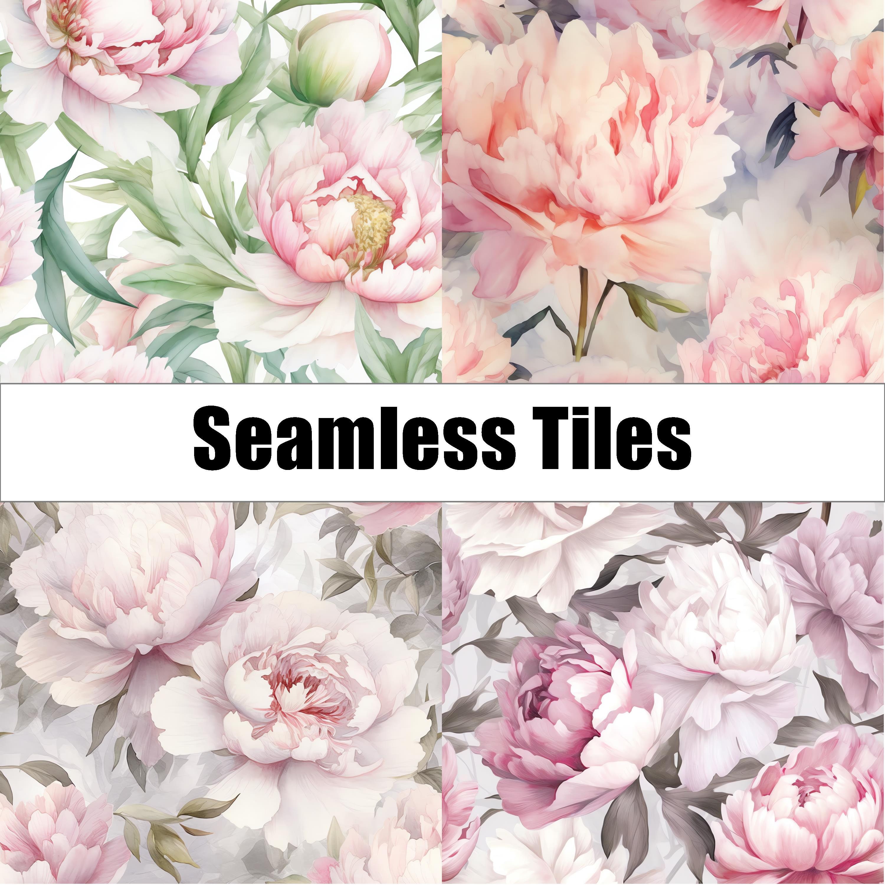 28 Peonies Seamless Patterns Watercolor Digital Paper Set, Vintage ...
