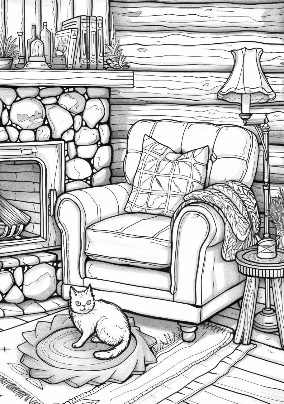 Cozy Interior Coloring Page PDF Book 37 High Quality Images Instant ...