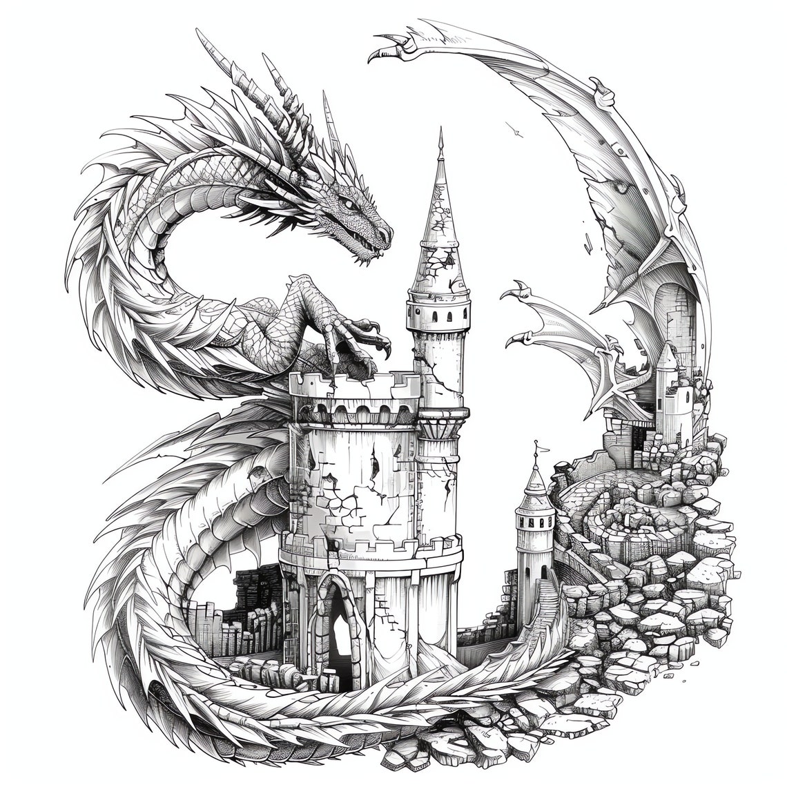 Lineart Dragon Castle Turret PNG Clipart Bundle - 46 High Quality PNG ...