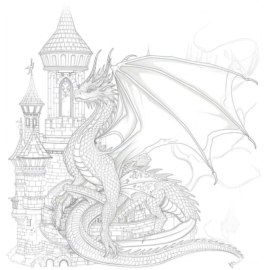 Lineart Dragon Castle Turret PNG Clipart Bundle - 46 High Quality PNG ...