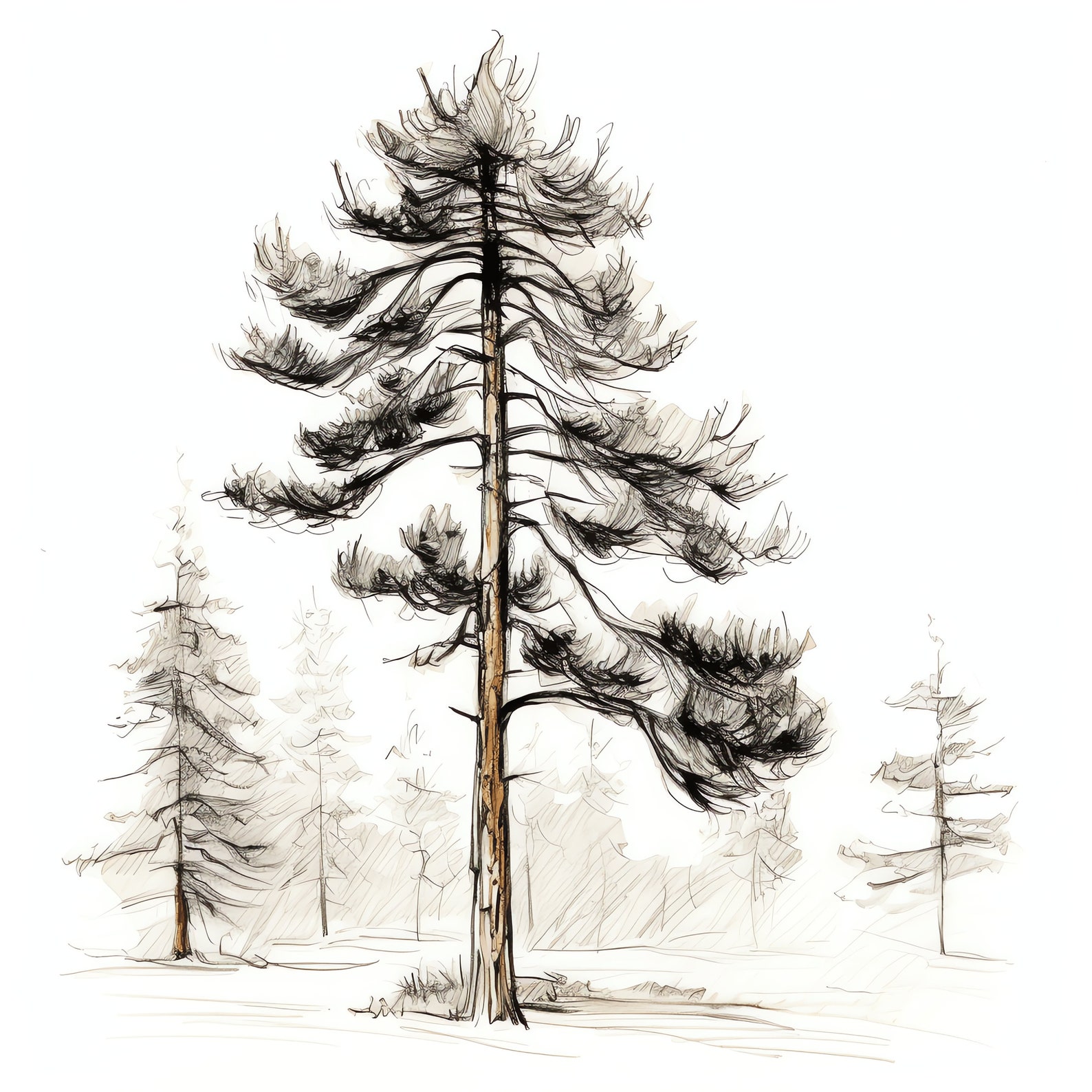 Pine Tree Sketch Clipart PNG Bundle - 45 High Quality PNG - Instant ...