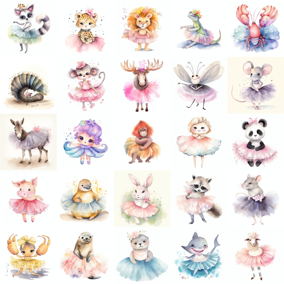 Tutu-licious Watercolor Animals: 100 Adorable Images of Animals in ...