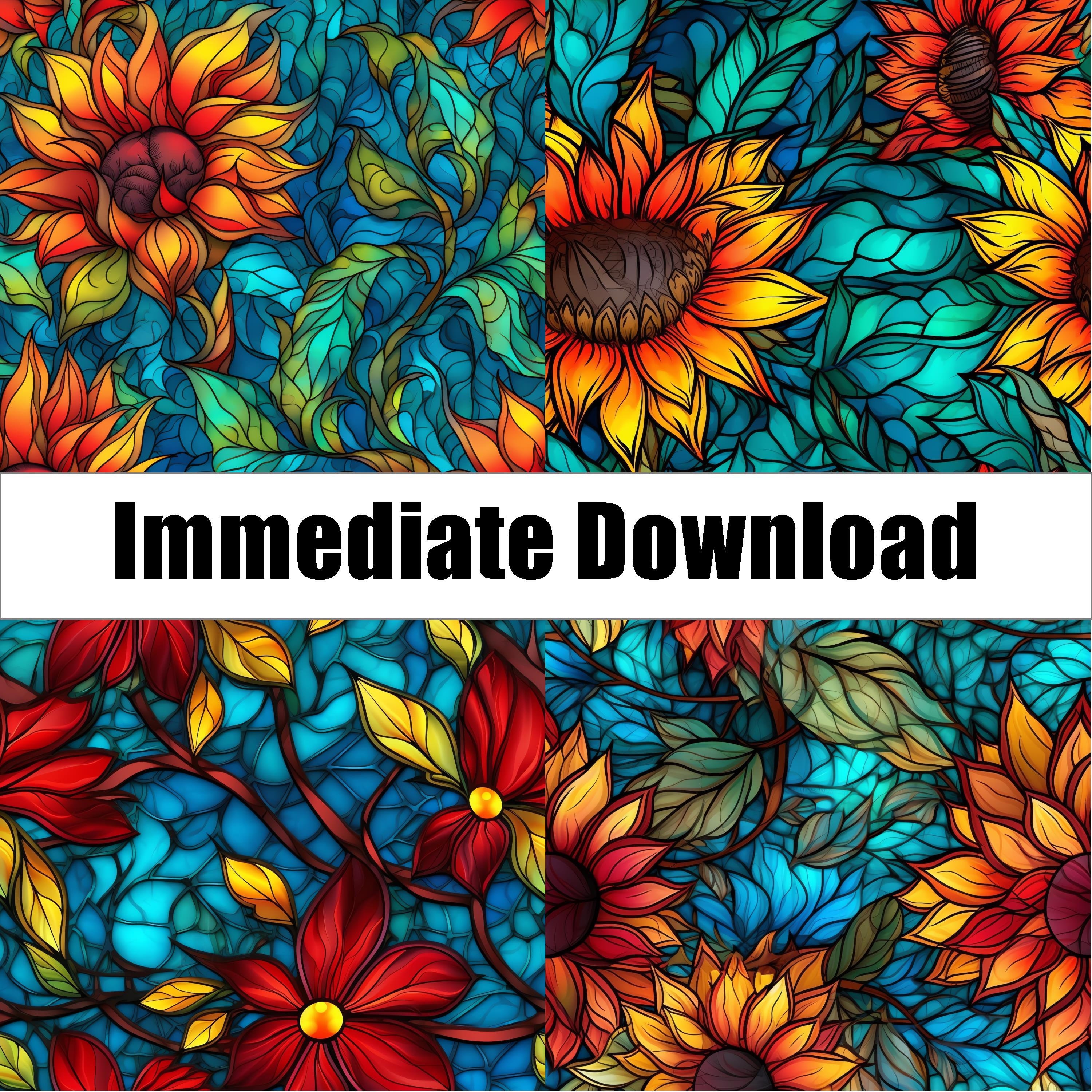 28 Stained Glass Flowers Seamless Patterns - Digital Paper Set, Red and ...