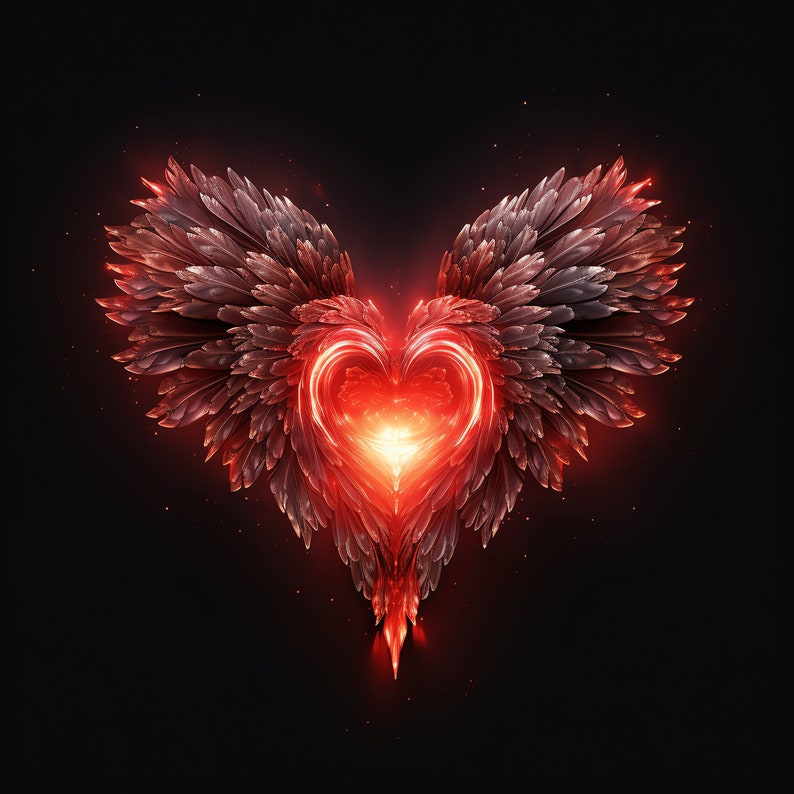 Glowing Angel Heart PNG Clipart Bundle - 50 High Quality PNG - Instant ...