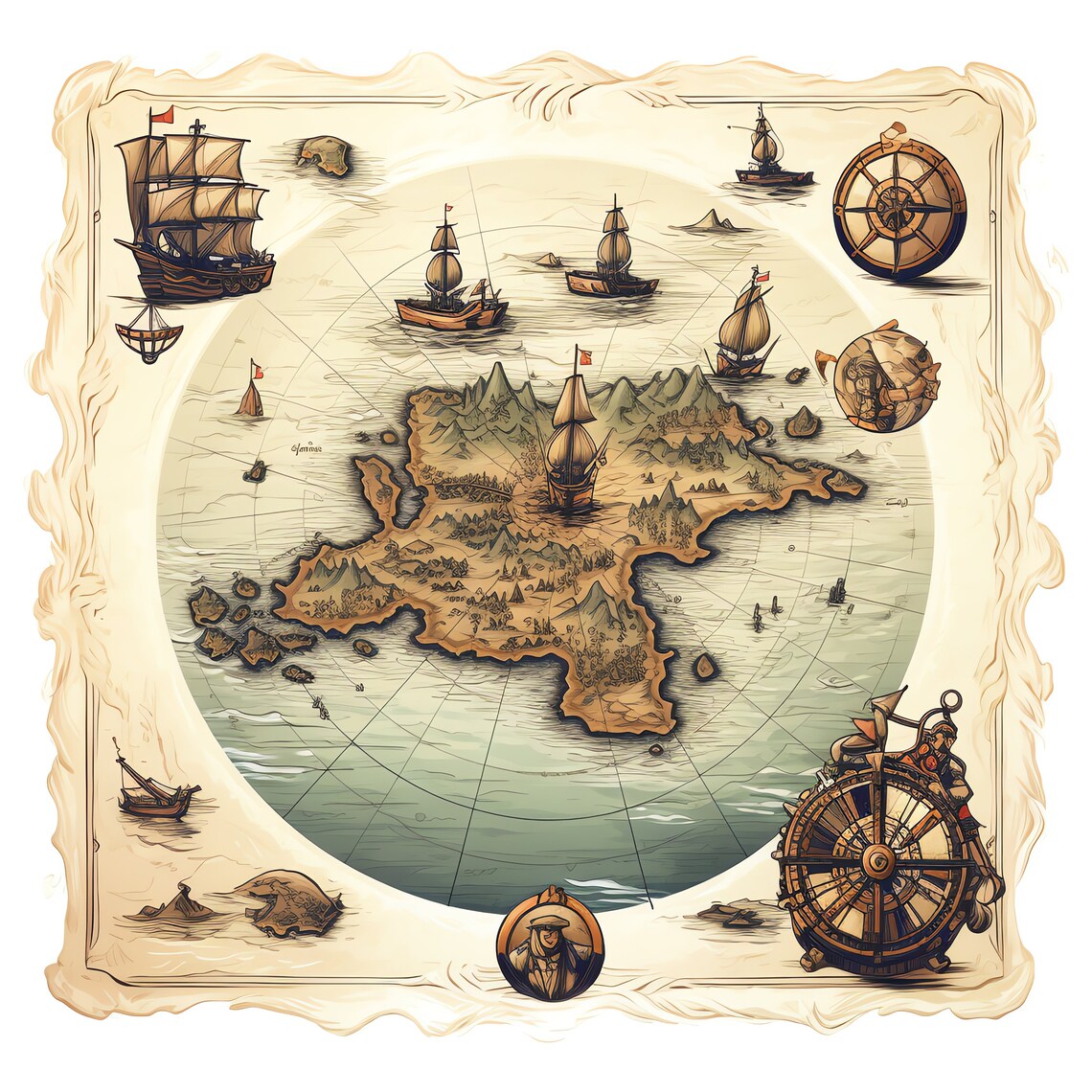 Vintage Pirate Map With Fantasy Text Clipart 45 High Quality - Etsy