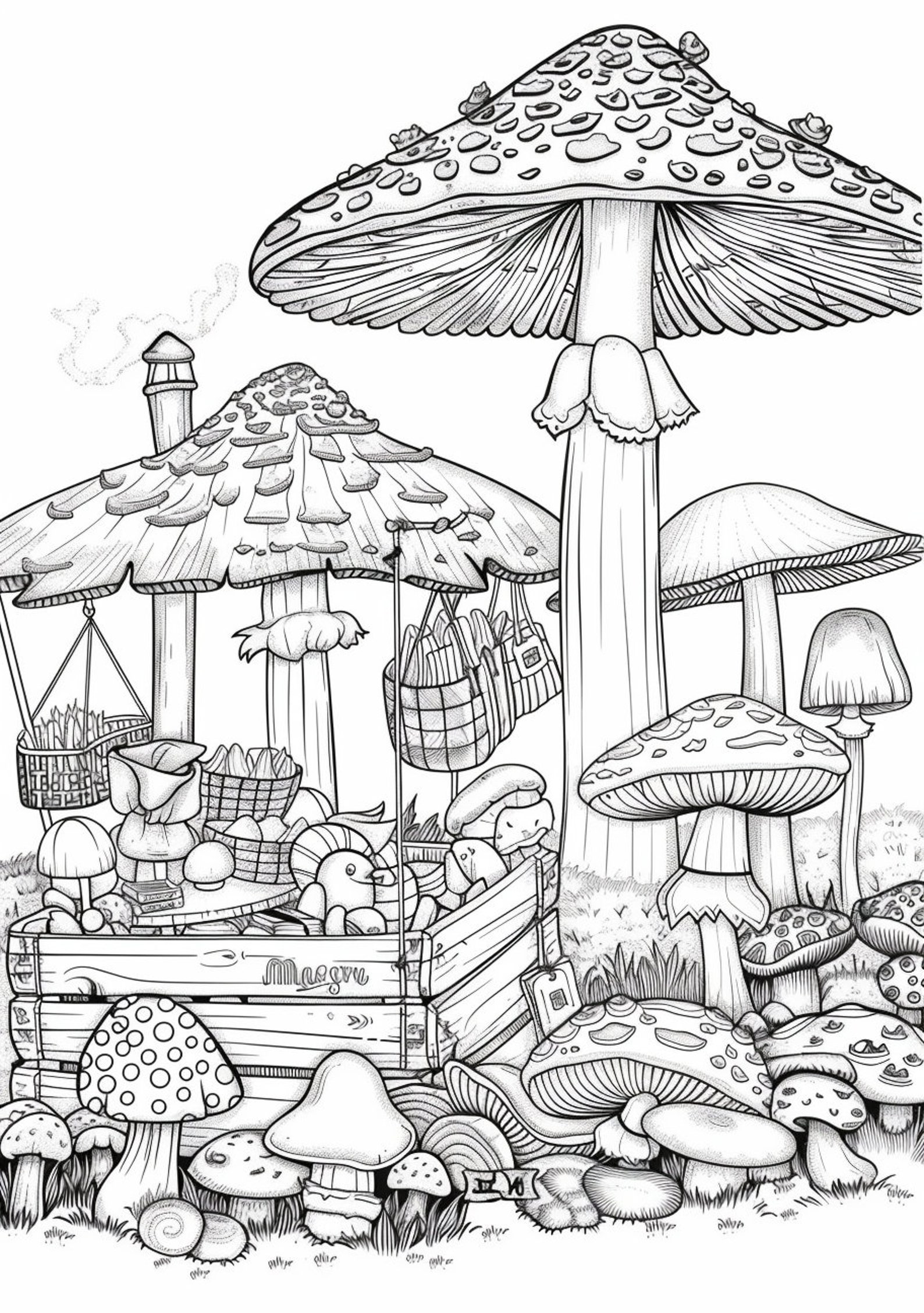 Mushroom Village Coloring Pages PDF Bundle - 35 High Quality Images ...