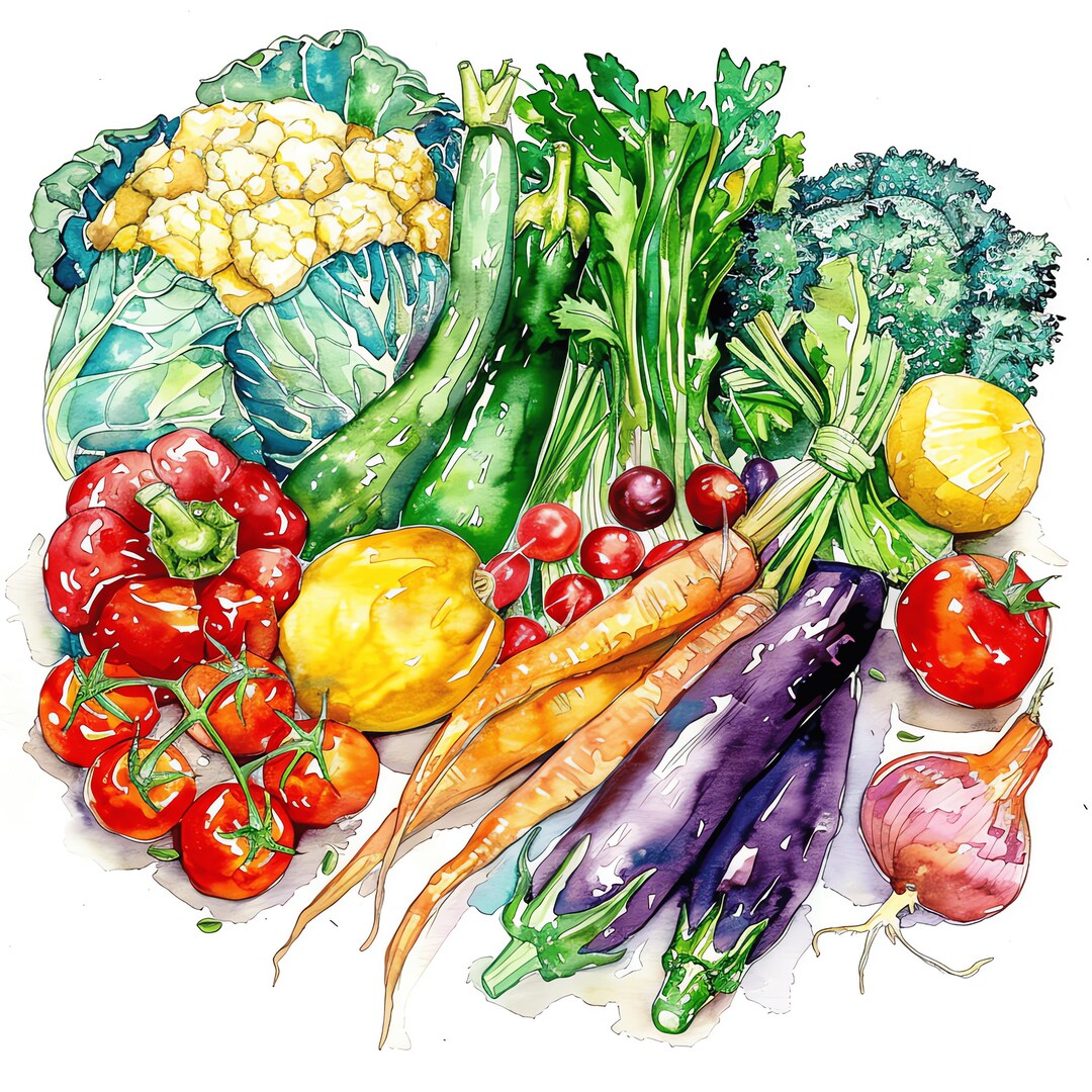 Vibrant Watercolor Vegetables PNG Clipart Bundle 50 High Quality PNG ...