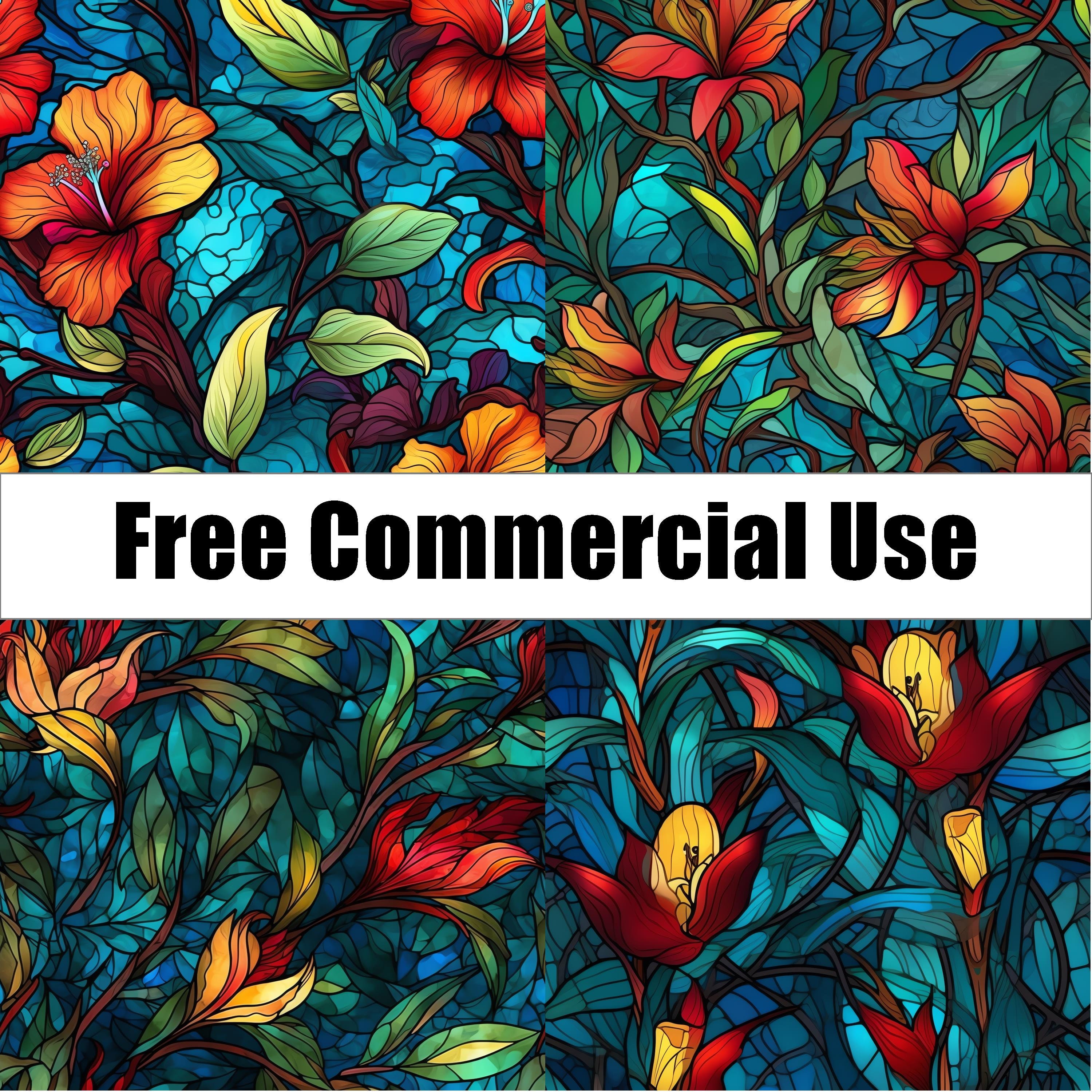 28 Stained Glass Flowers Seamless Patterns - Digital Paper Set, Red and ...