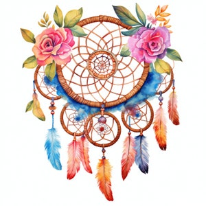 Boho Watercolor Dream Catcher PNG Clipart Bundle - 49 High Quality PNG ...