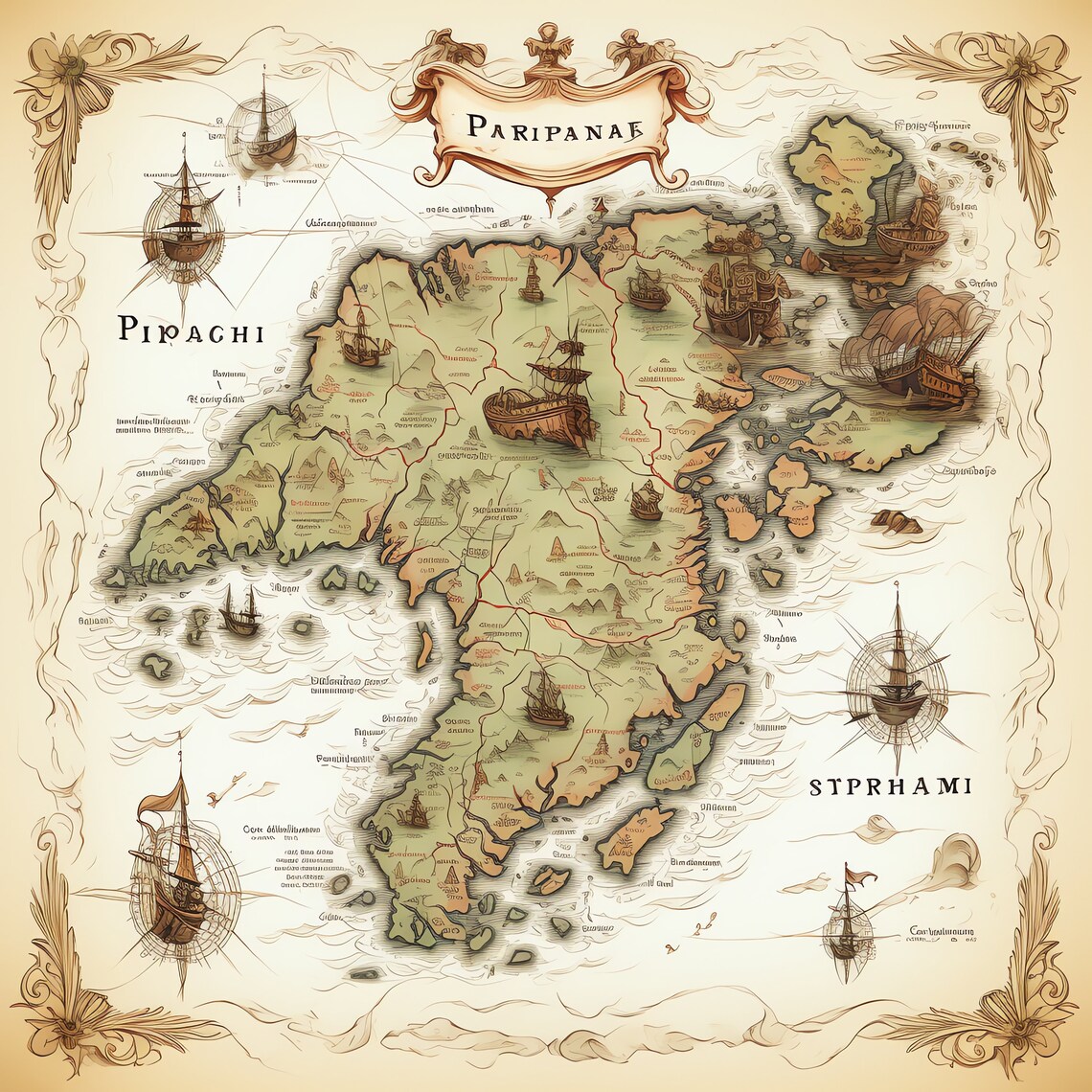 Vintage Pirate Map With Fantasy Text Clipart 45 High Quality - Etsy