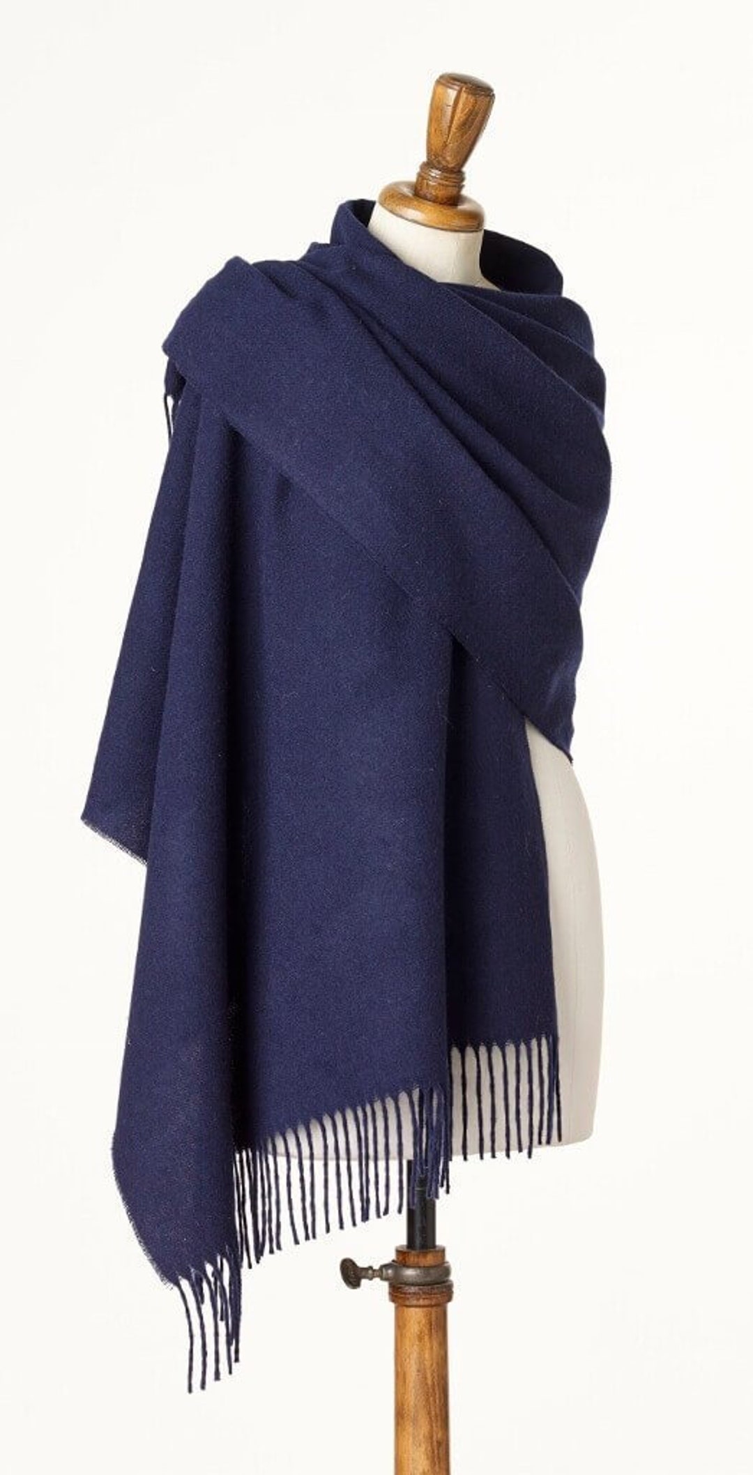 Merino Lambswool Shawl - Blanket Scarf - Plain Navy Blue Shawl - Stole ...