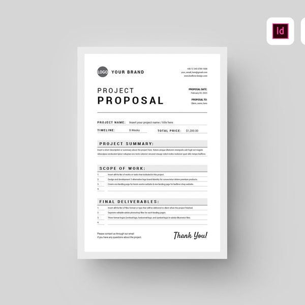 Project Proposal Template One Page - Etsy