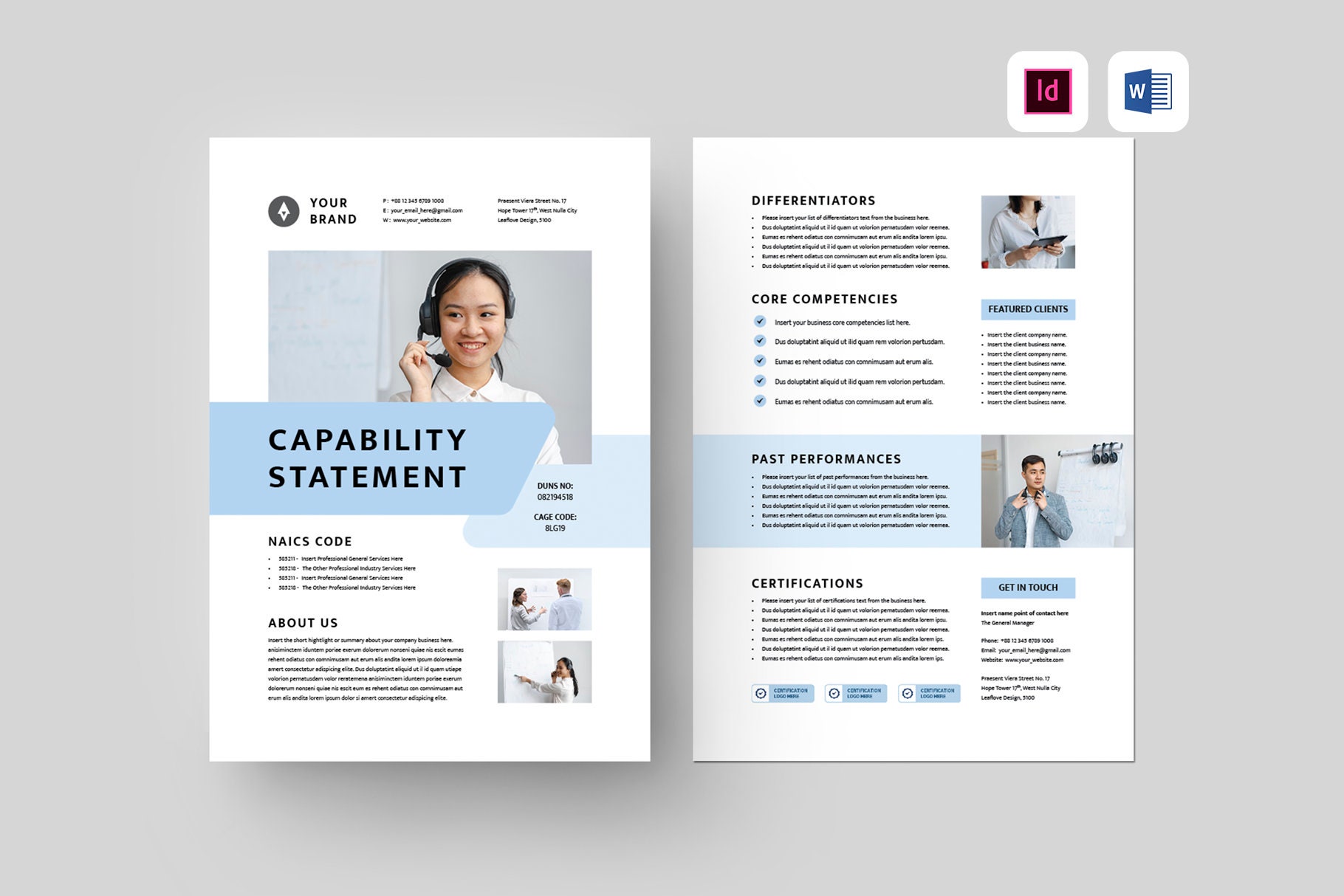 Capability Statement Template Editable MS Word & Indesign Template ...