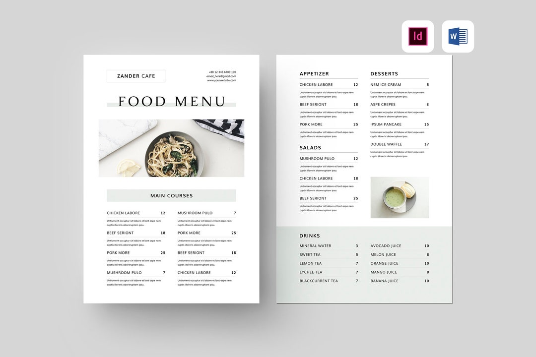 Food Menu Template MS Word Template Printable Restaurant - Etsy Hong Kong