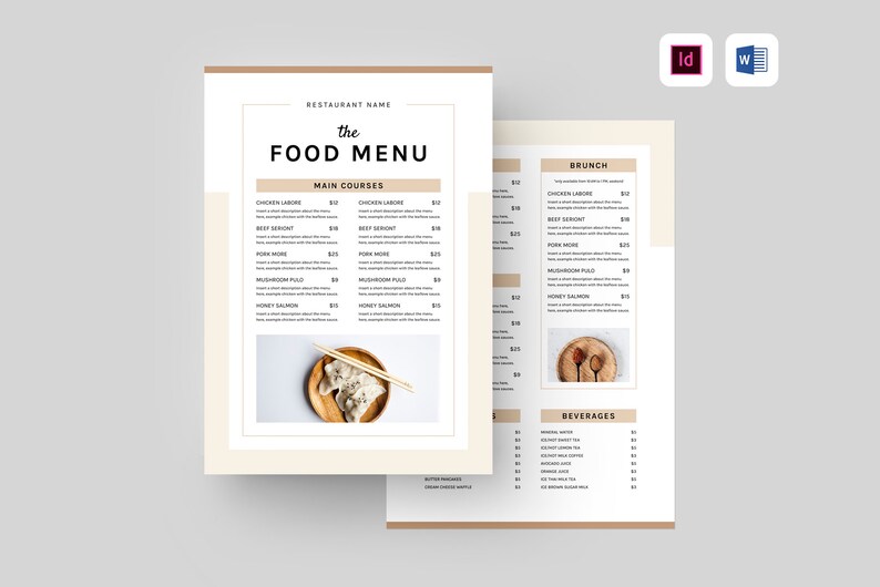Food Menu Template MS Word Template Restaurant Food Menu - Etsy