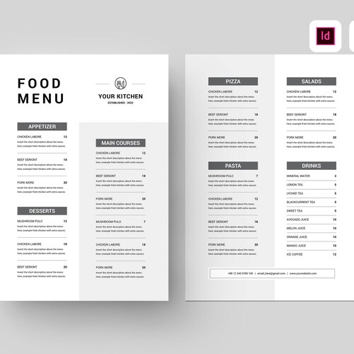 Food Menu Template MS Word Template Printable Restaurant - Etsy Hong Kong