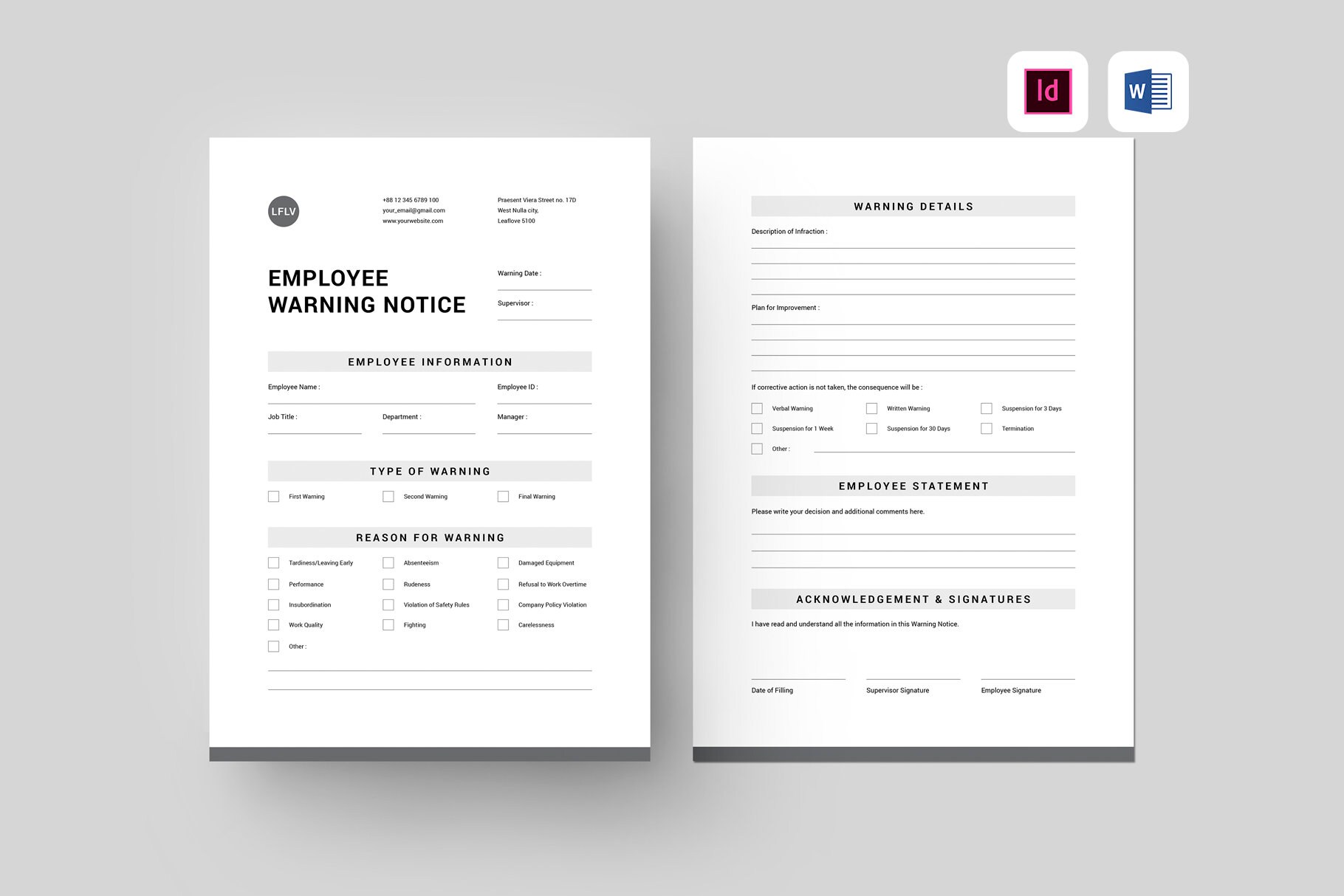 Employee Warning Notice Template Ms Word Template Employee Disciplinary ...