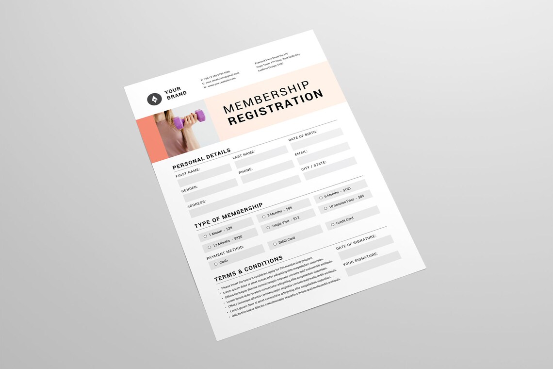 Gym Registration Form Template MS Word Template Fitness Club ...