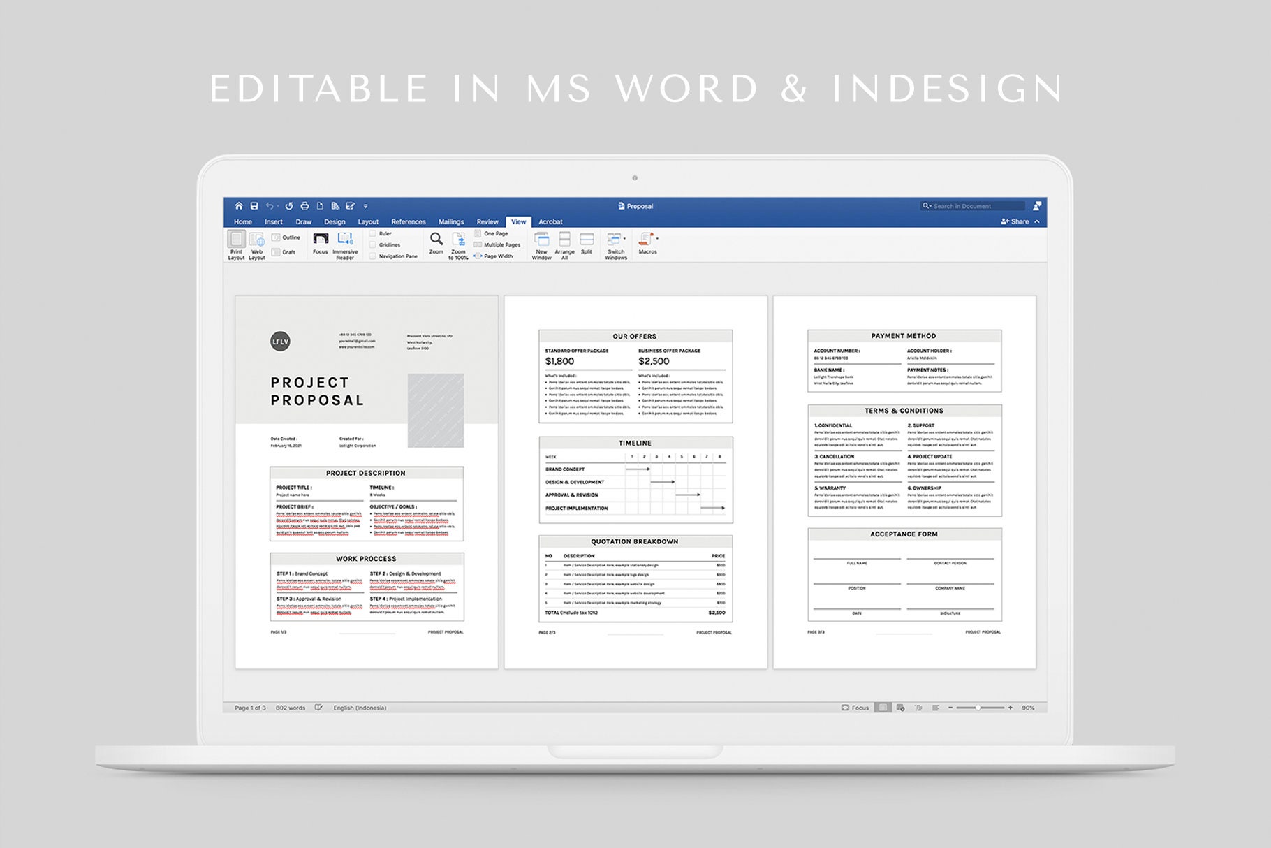 Project Proposal Template MS Word Template Client Proposal | Etsy UK