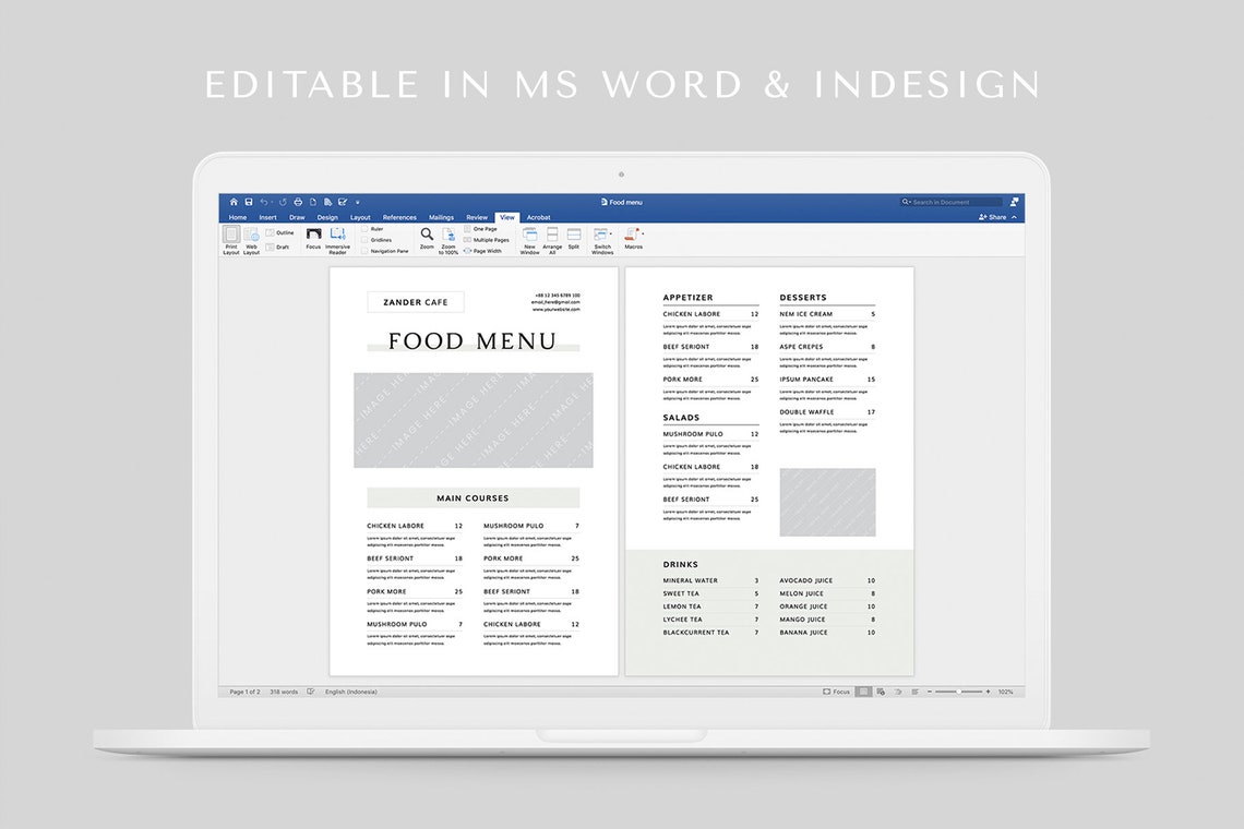 Food Menu Template MS Word Template Printable Restaurant - Etsy Hong Kong