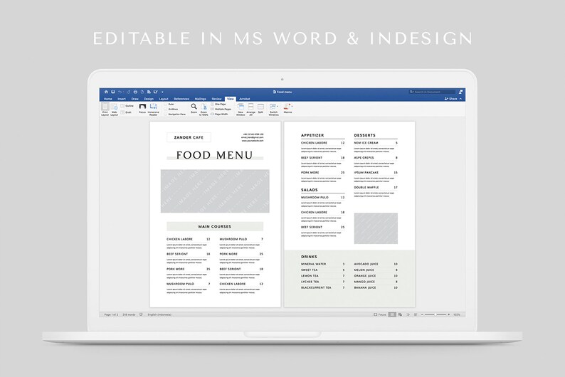 Food Menu Template MS Word Template Printable Restaurant - Etsy Hong Kong