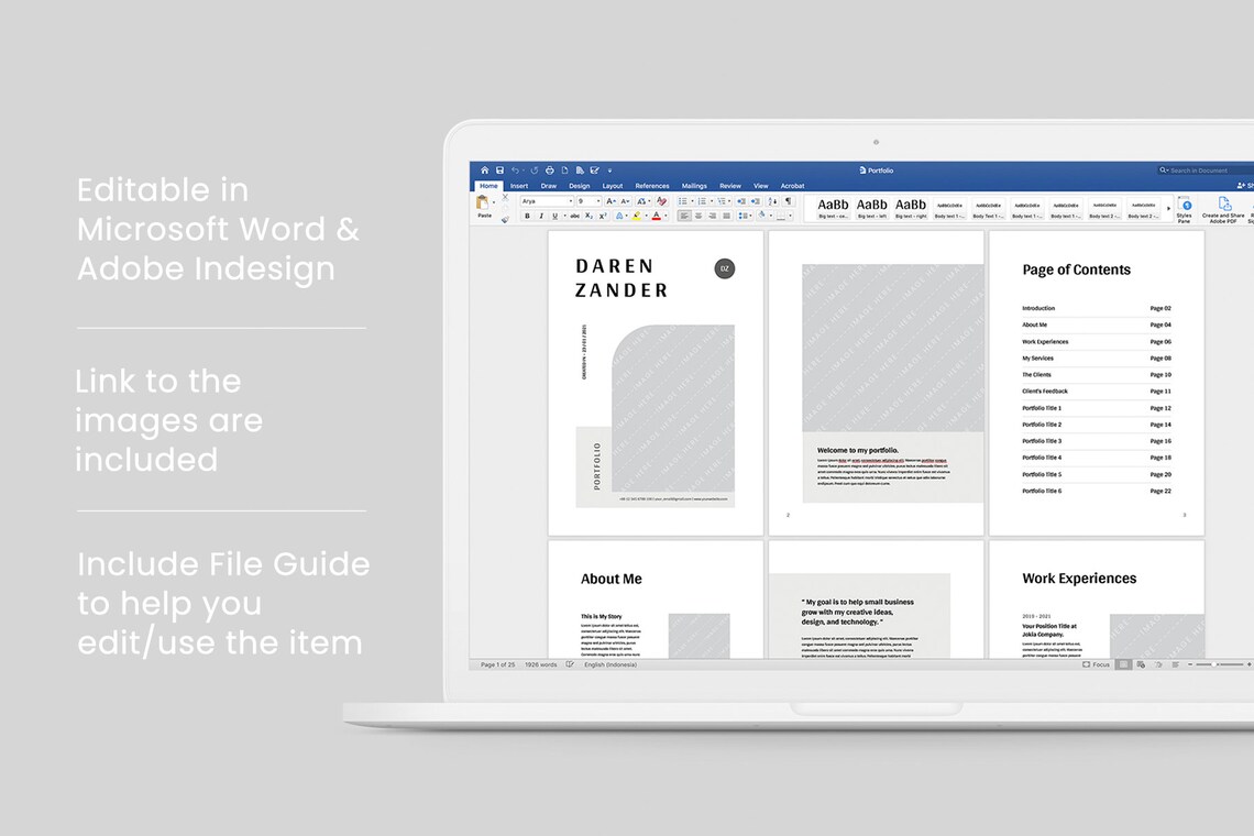 Portfolio Template MS Word Template Client Welcome | Etsy