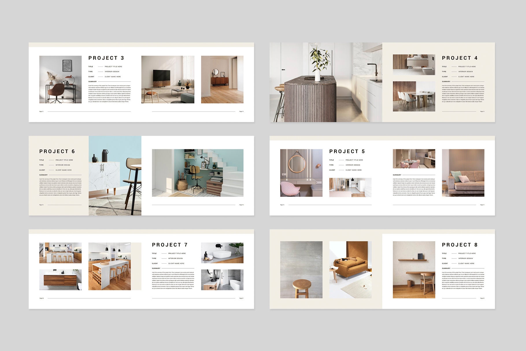 Interior Design Portfolio Template MS Word Template Minimal Portfolio ...