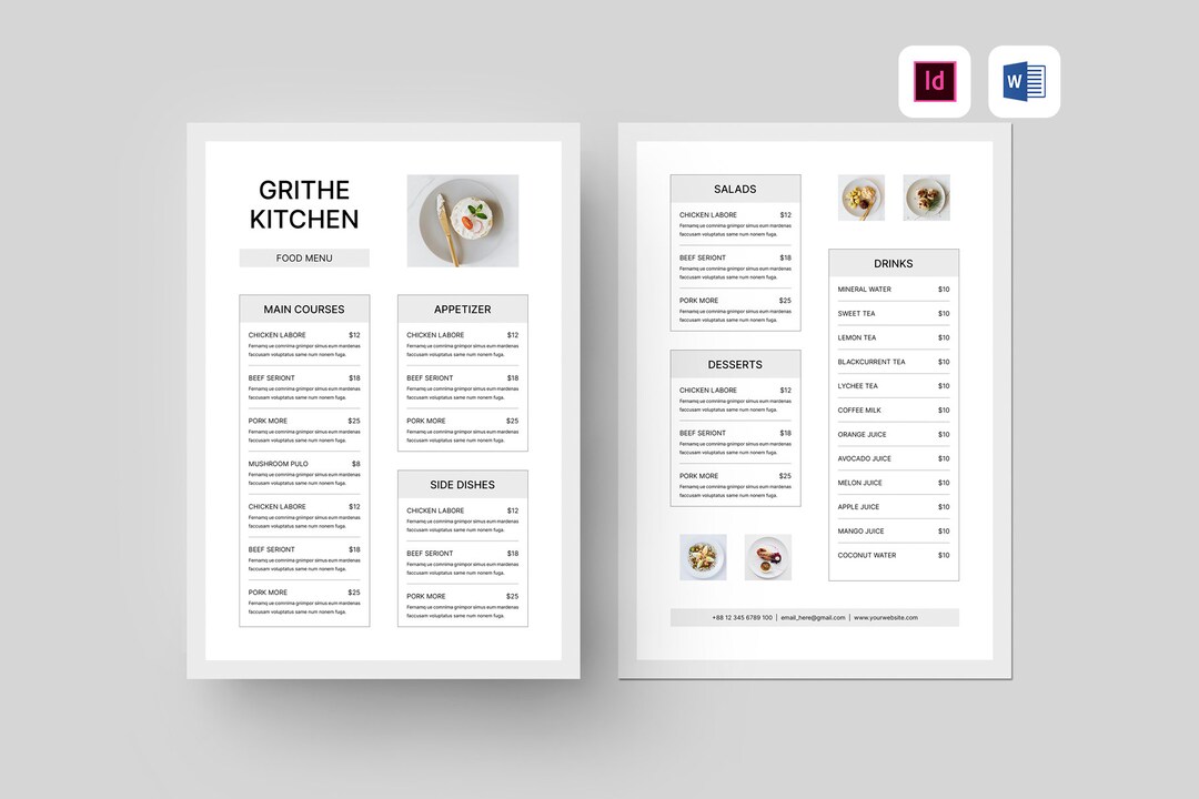 Food Menu Template Microsoft Word & Adobe Indesign Template - Etsy