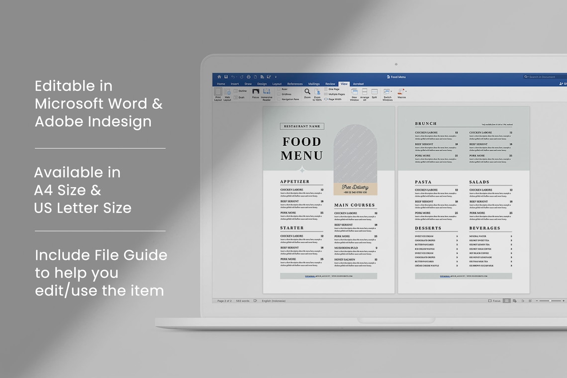 Food Menu Template MS Word Template Restaurant Food Menu Business Menu ...
