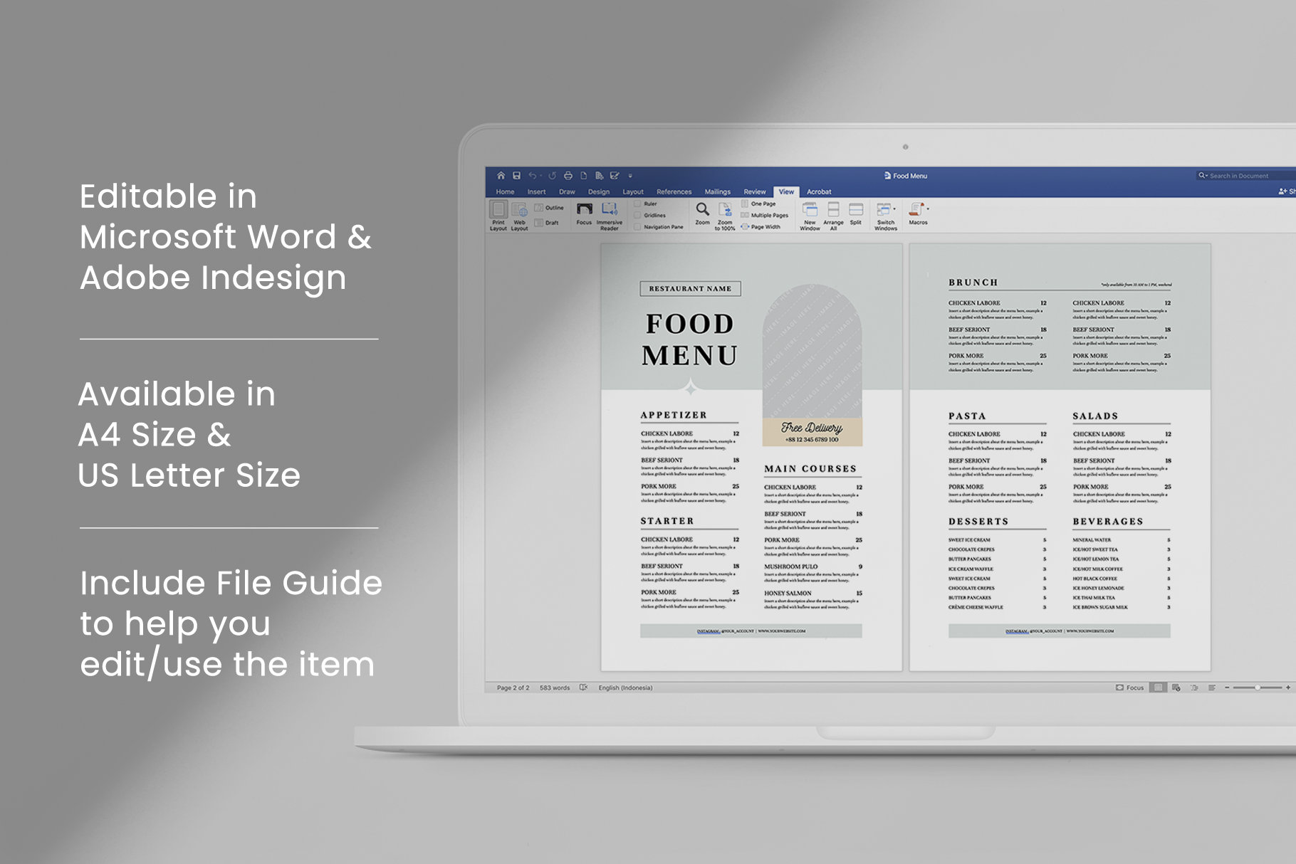 Food Menu Template MS Word Template Restaurant Food Menu Business Menu ...