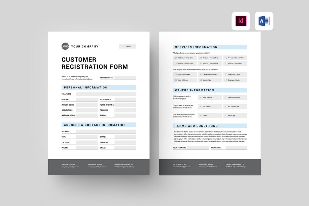Customer Registration Form Template MS Word Template - Etsy Australia