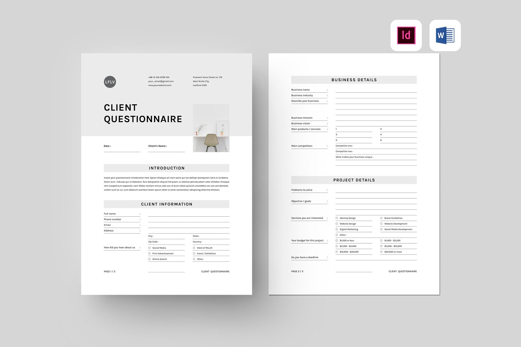 Client Questionnaire Template MS Word Template New Client Survey Form ...