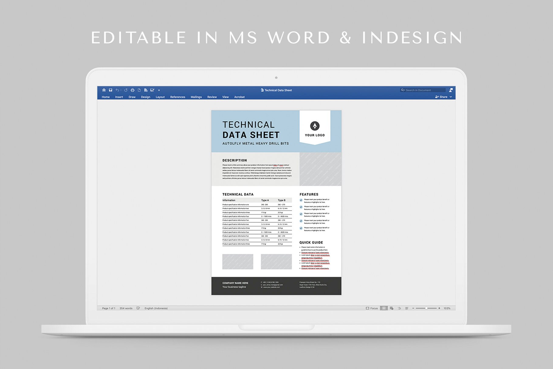 Technical Data Sheet Template MS Word Template Product Data Sheet ...
