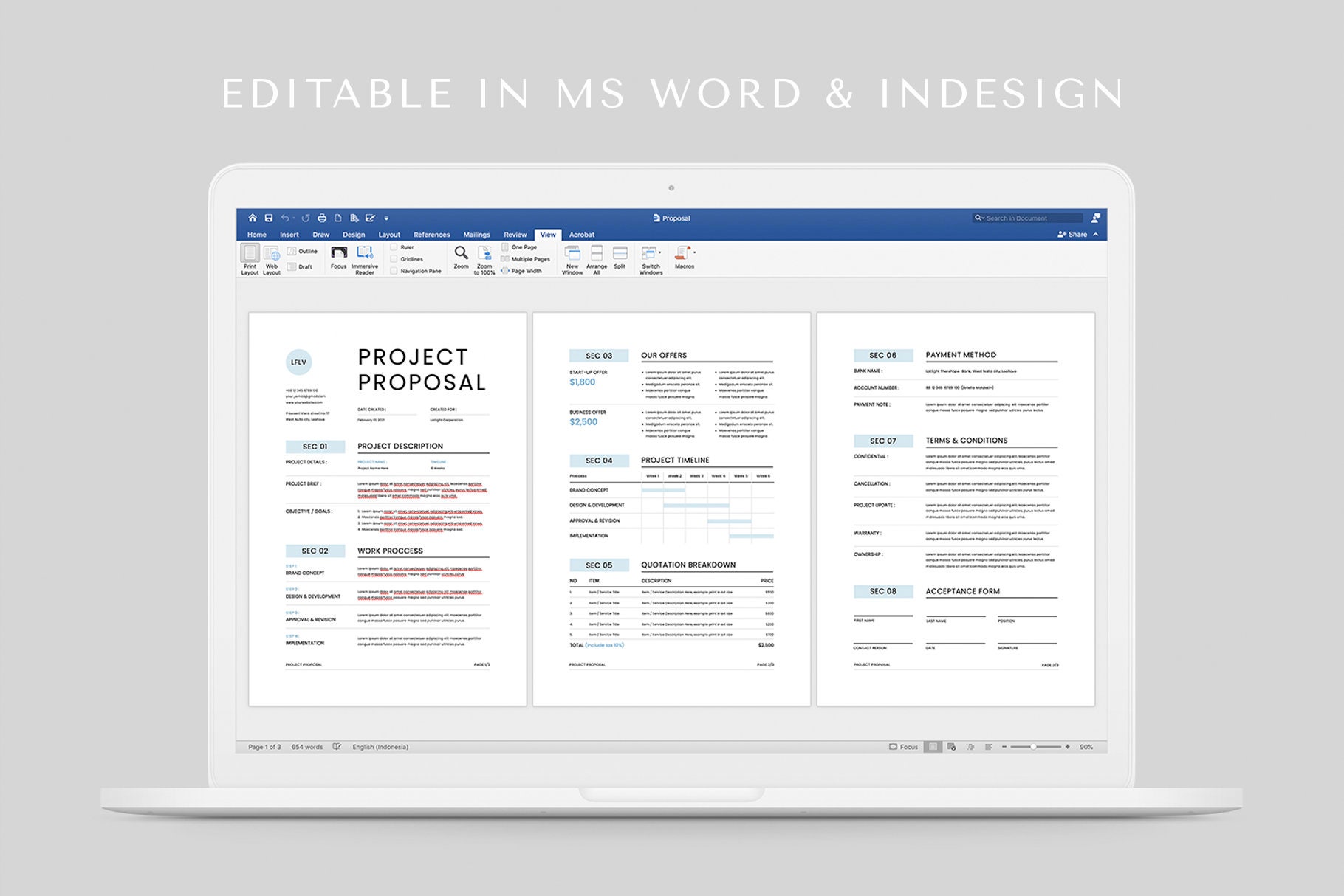 Plantilla de propuesta de proyecto / Plantilla de MS Word / - Etsy España