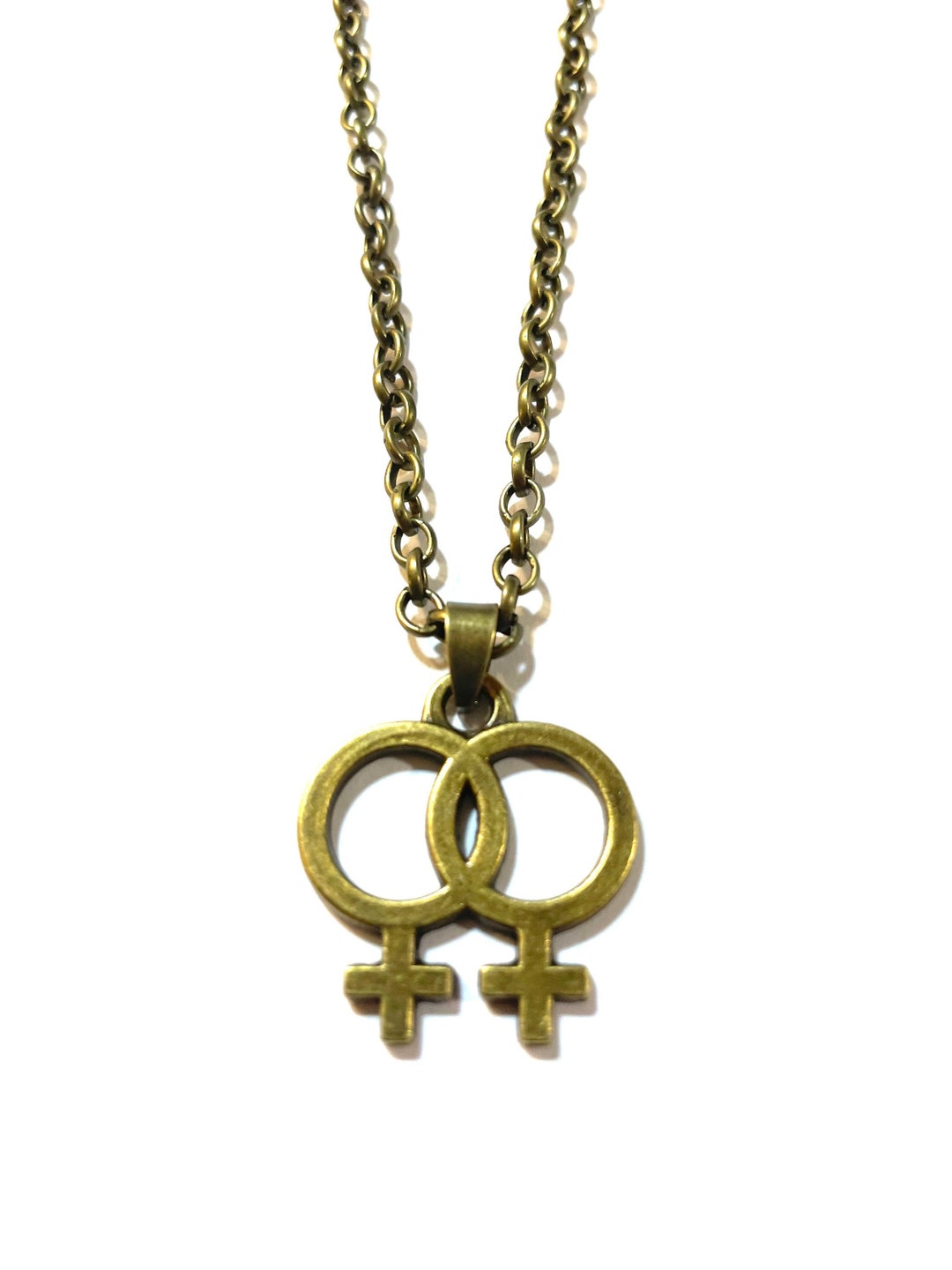 Large Double Venus Gay Lesbian Pride Bronze Medallion Pendant 18" to 30 ...