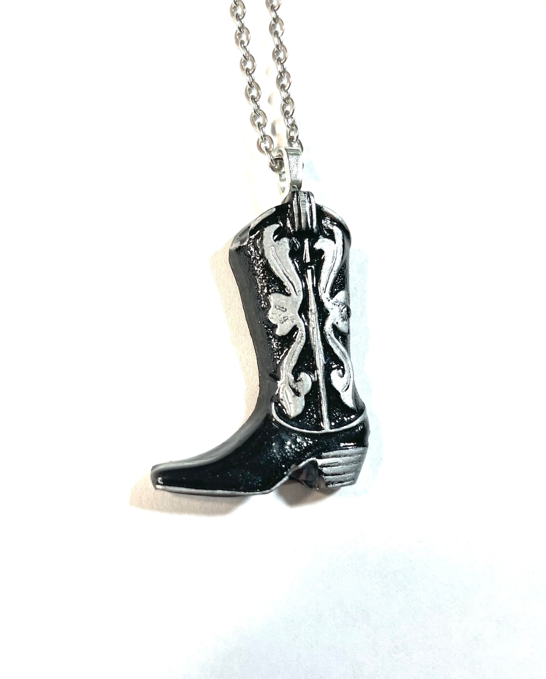 Black and Silver 1.5" Western Cowboy Boot Pendant, With Detail Gift ...