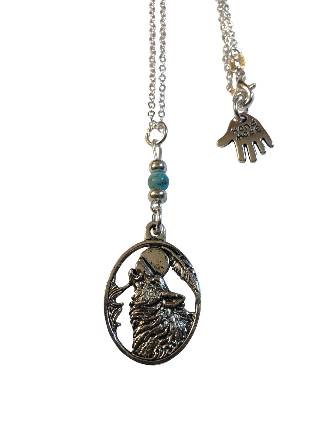 Antiqued Silver Wolf Moon Pendant With or Without Faux Turquoise ...