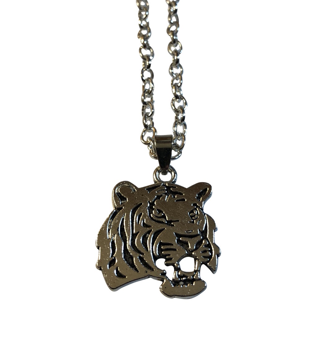 Silver Tiger Head Two Sided Reversible Medallion Pendant 18" to 30 ...