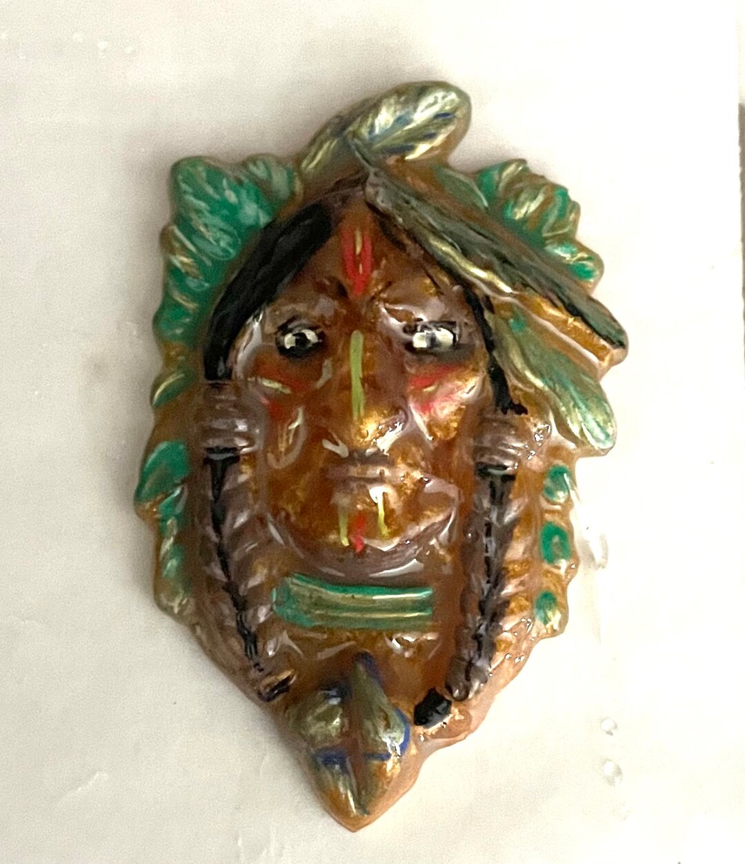 Resin 3D, Painted Good Luck Totem Native American Indian Chief Pendant ...
