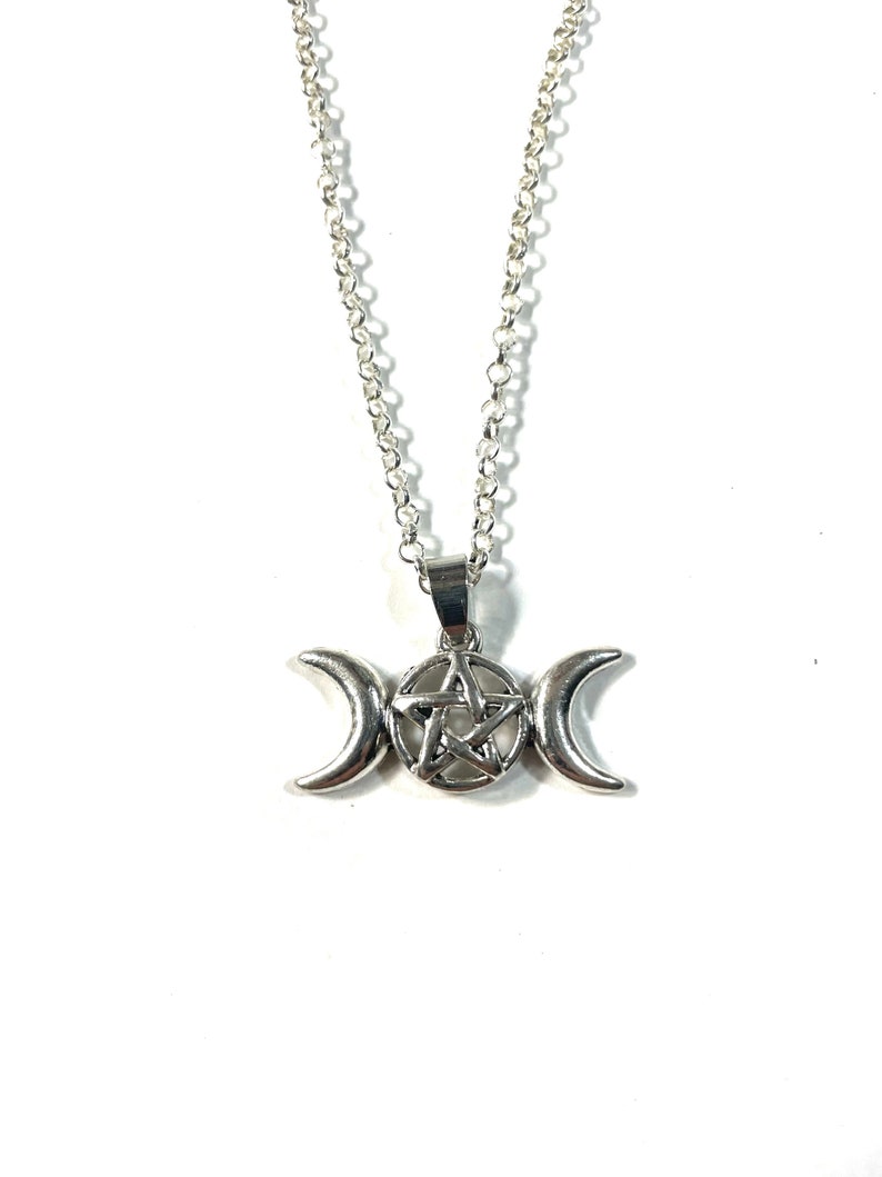 Pentagram Gothic Wicca Medallion Moons Silver Plated 1.2" Pendant 18 ...