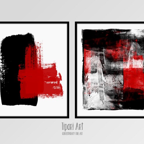 Red Black Abstract Print Set Set of 2 Abstract Prints - Etsy