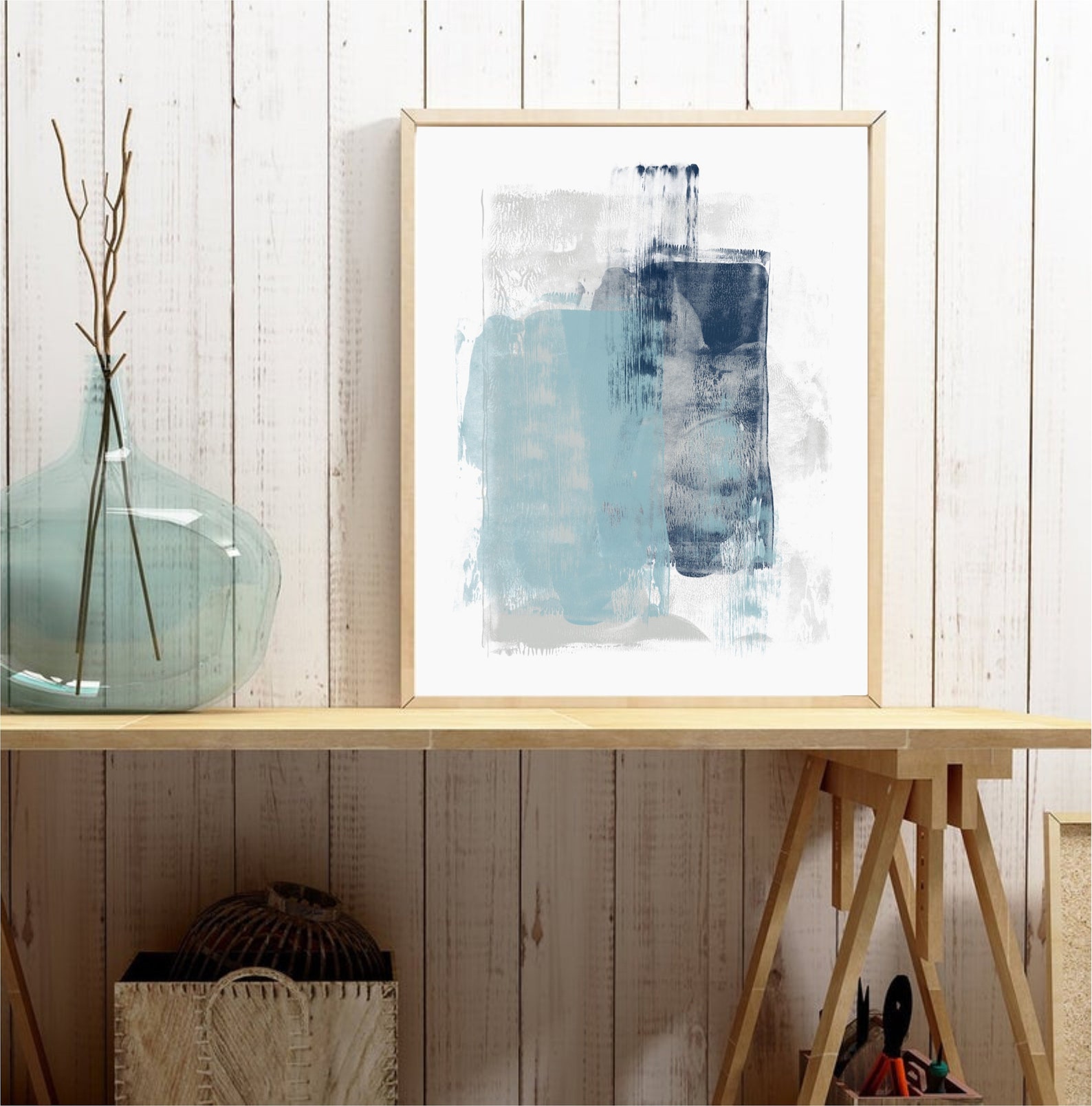 Blue Gray Abstract Art Printable, Contemporary Art, Brushstroke ...