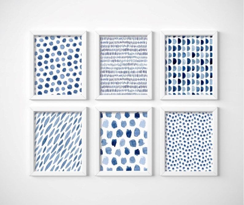 Blue Watercolor Print Set Indigo Blue Printing Coastal - Etsy