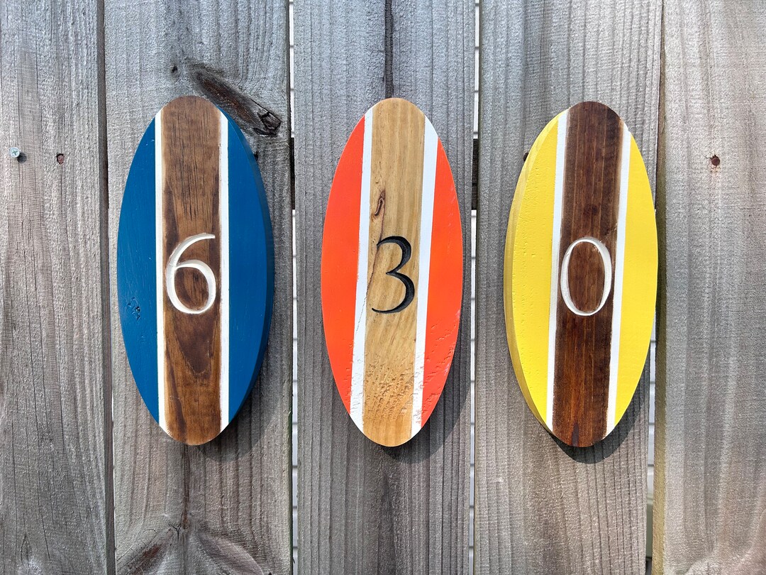 Nautical House Numbers, Seaside Surfboard Mini Decor , Wooden Surfboard ...