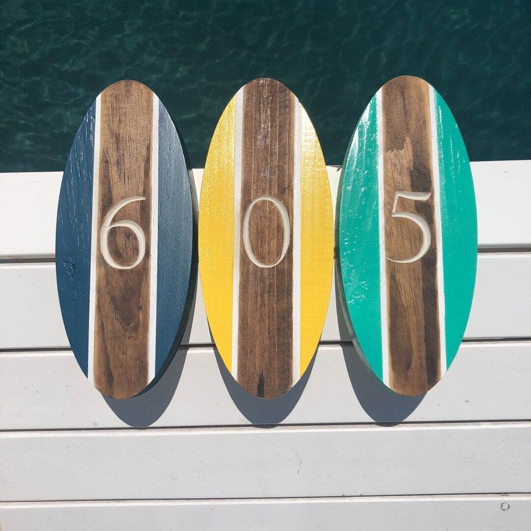 Nautical House Numbers Seaside Surfboard Mini Decor Wooden - Etsy
