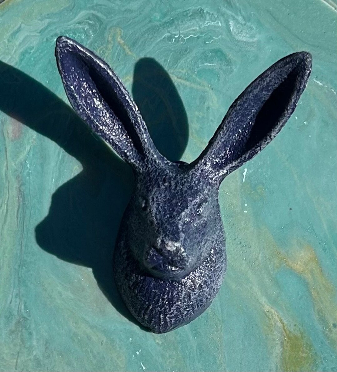 Cast Iron Rustic Blue Decorative Rabbit Hook 5" Whimsical Rabbit Hook 5 ...
