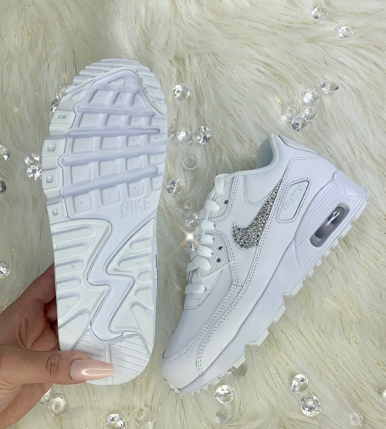 Nike Air 90 Bling Women's Custom White Sneakers Girl's Shoes - Etsy