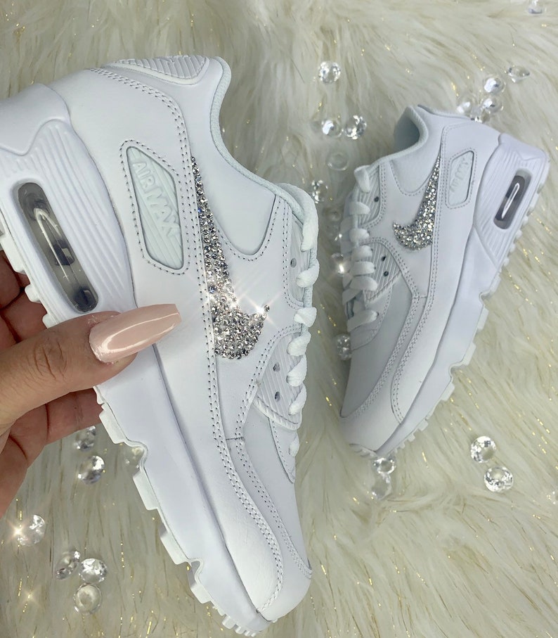 Custom Nike Shoes | Swarovski Bling Nike Air 90 | Women's Custom White ...